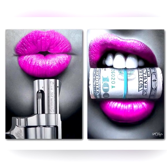 Wall Decor | 2 Unframed Sexy Canvas Photos 118x157 Purple Lips With Gun ...